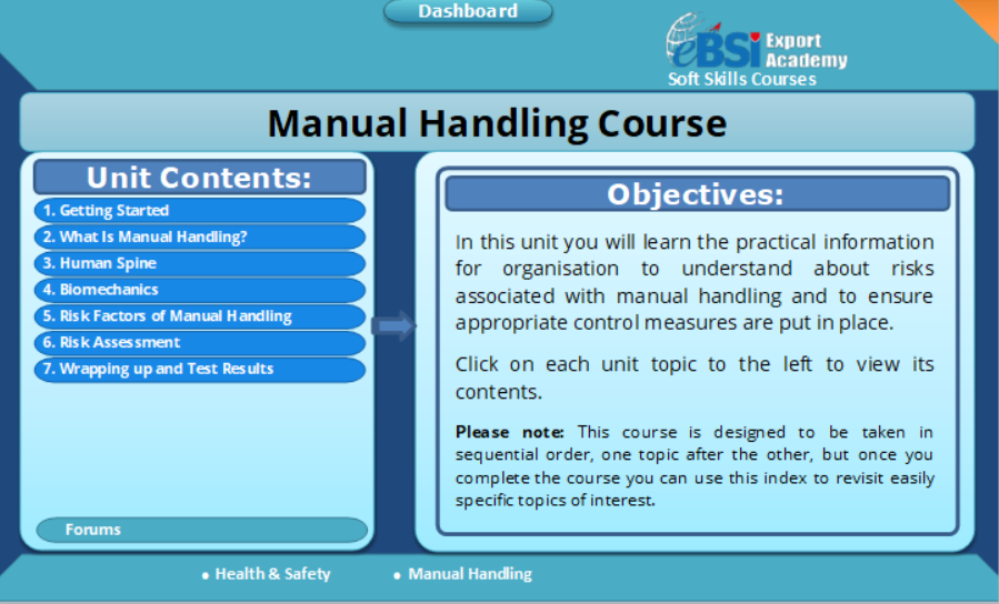 Manual Handling in the workplace – eBSI Export Academy