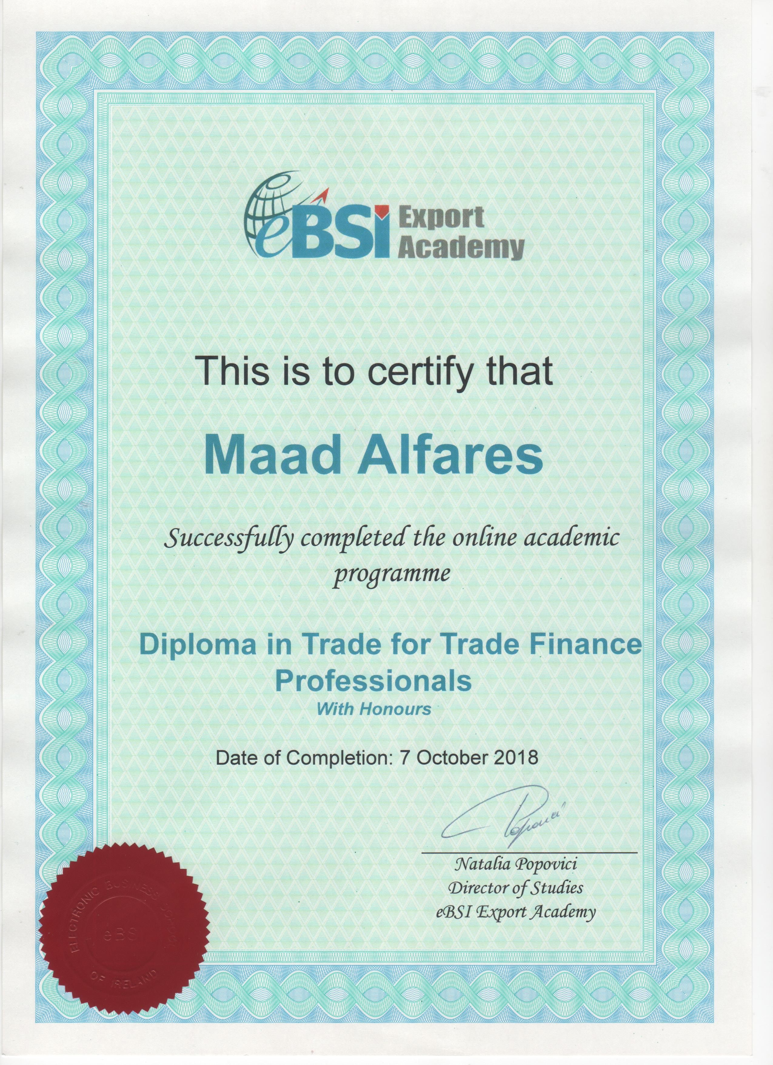 Diploma in Trade Finance – eBSI Export Academy