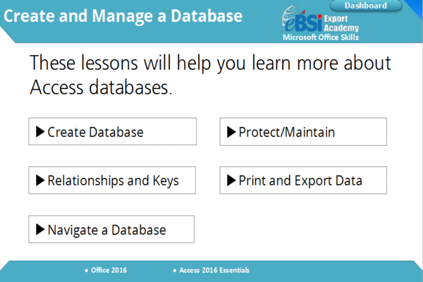 Access 2016 Essentials – eBSI Export Academy