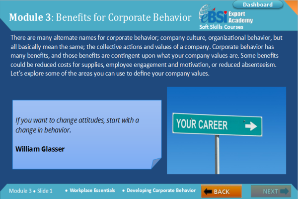 Developing Corporate Behavior – eBSI Export Academy