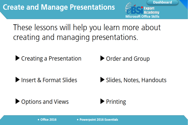 Powerpoint 2016 Essentials – eBSI Export Academy
