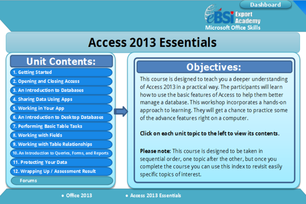 Access 2013 Essentials – eBSI Export Academy
